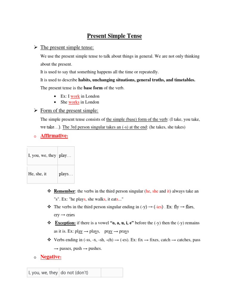 The Present Simple Tense | PDF | Linguistics | Linguistic Typology