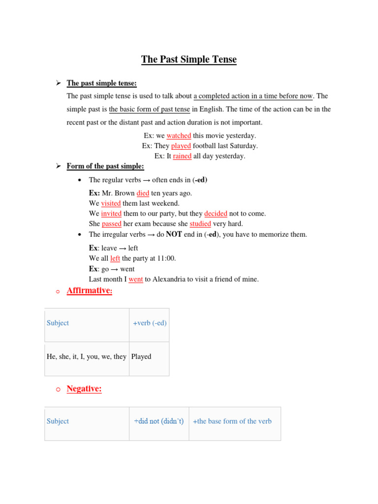 The Past Simple Tense | PDF | Grammatical Tense | Semantic Units