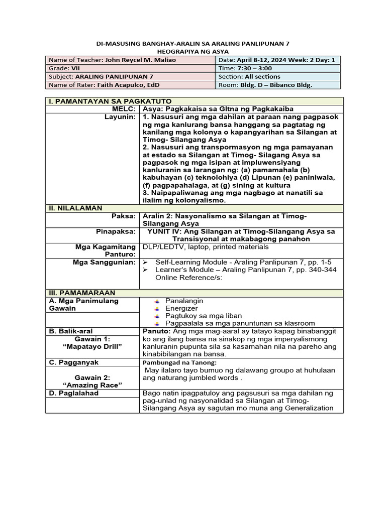 Lesson Plan For Next Week | PDF