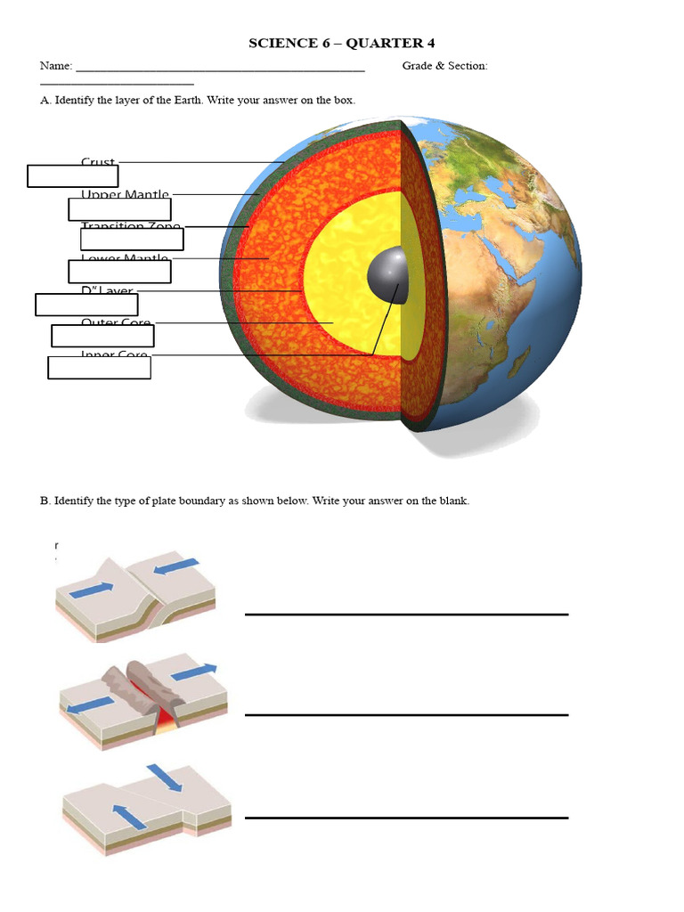Earth's Layers and Plate Boundaries Worksheet | PDF | History