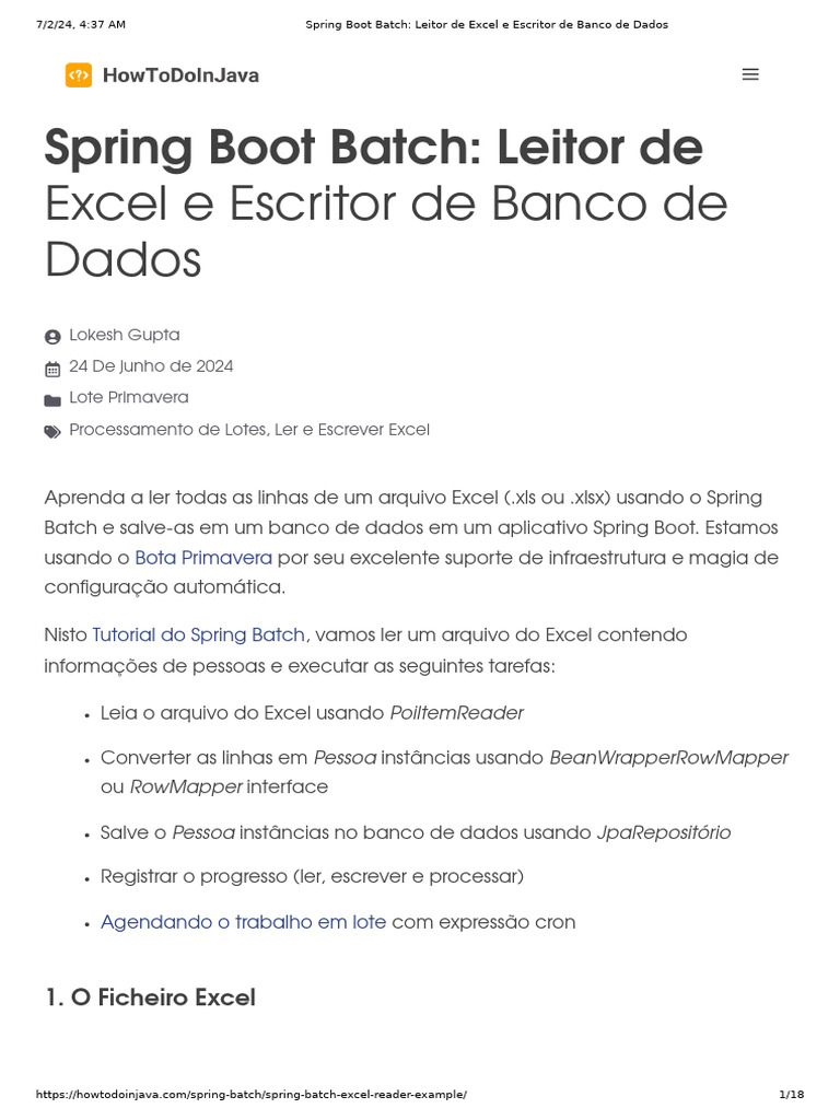 Spring Boot Batch - Leitor de Excel e Escritor de Banco de Dados | PDF ...