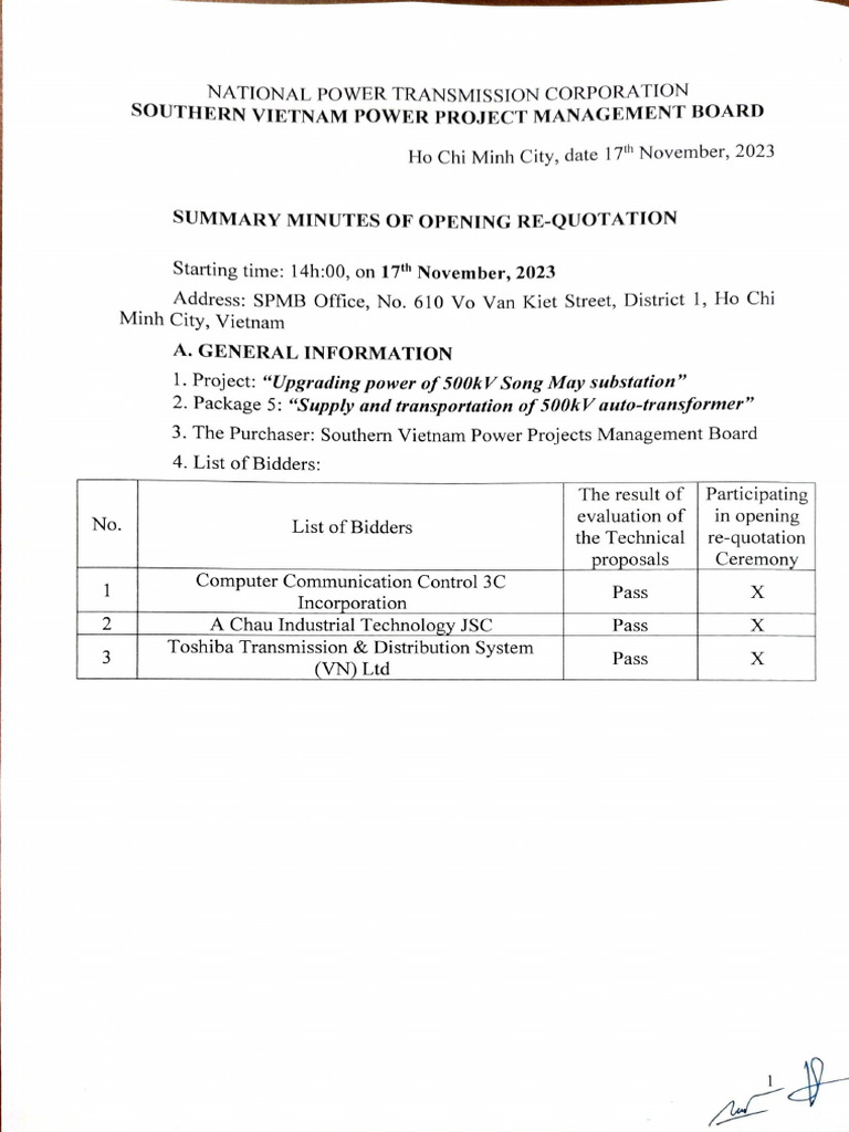 BBMT TC - Mba 500kv PTR Song May S.S 17nov23 | PDF