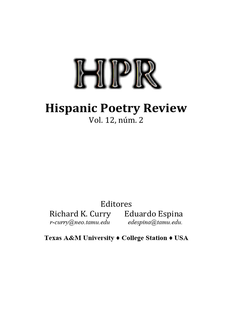HPR - Hispanic Poetry Review Vol 12 Num 2 | PDF