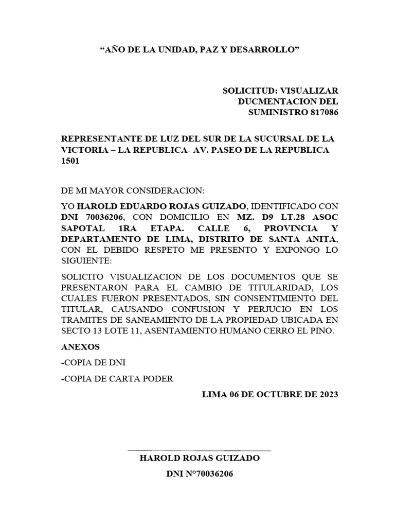 Solicitud Luz Del Sur | PDF