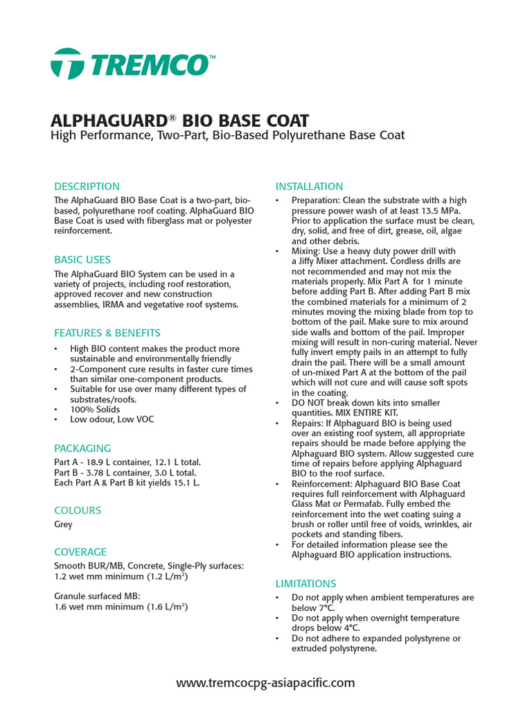 TDS-Tremco-CPG-APAC-AlphaGuard-BIO-Base-Coat | Download Free PDF ...