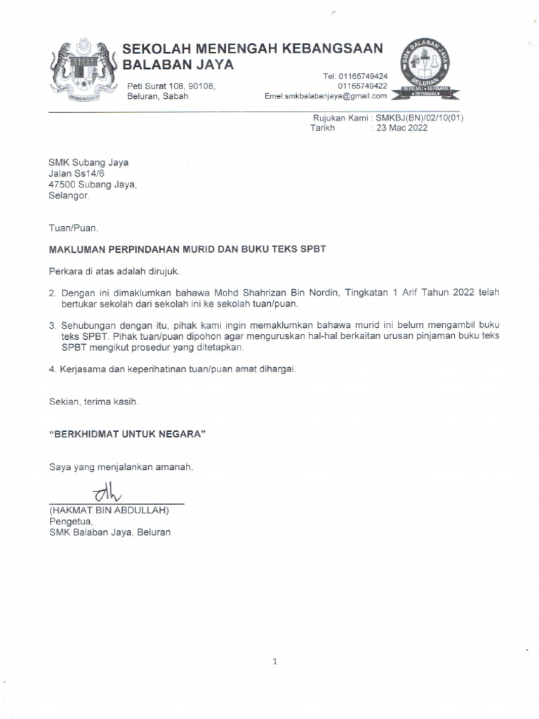 Contoh Surat Makluman | PDF