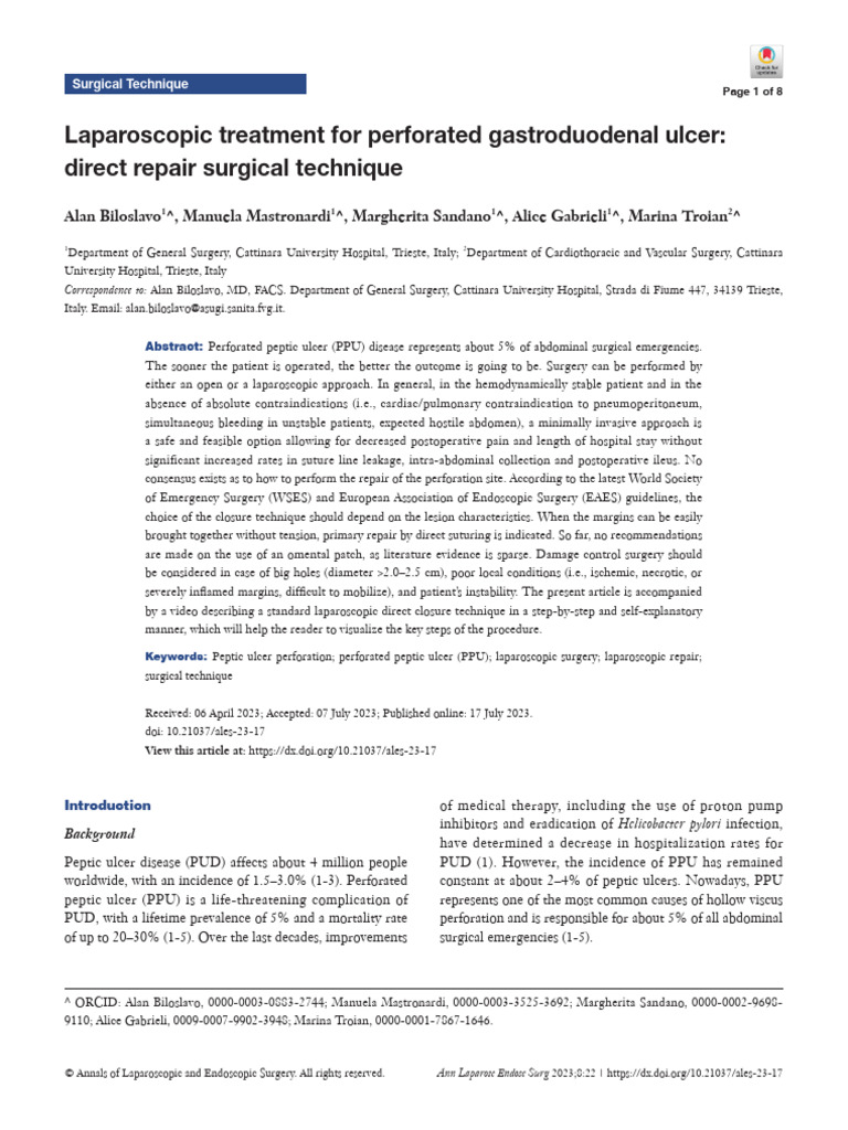 Laparoscopic Treatment For Perforated Gastroduodenal Ulcer: Direct ...