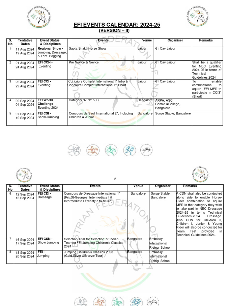 202407120626EFI Event Calender 2024-25 | PDF | Equestrianism | Dressage