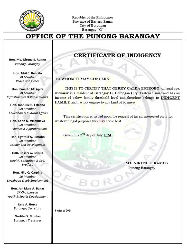 Certificate of Indigency | PDF | Economies