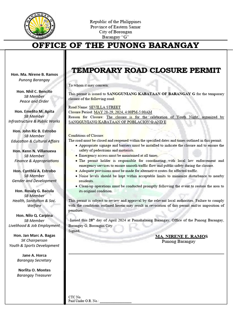 Temporary Road Closure Permit | PDF