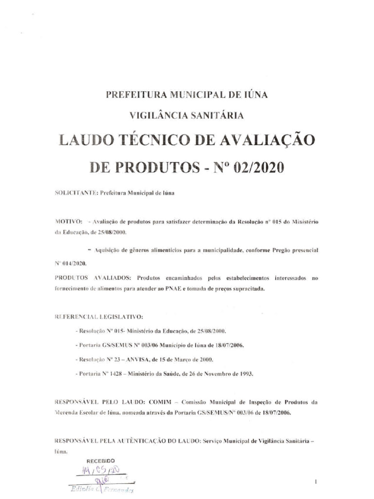 Pp 0142020 Laudo Tecnico de Avaliacao de Produtos 5ebea95c2f5cc | PDF