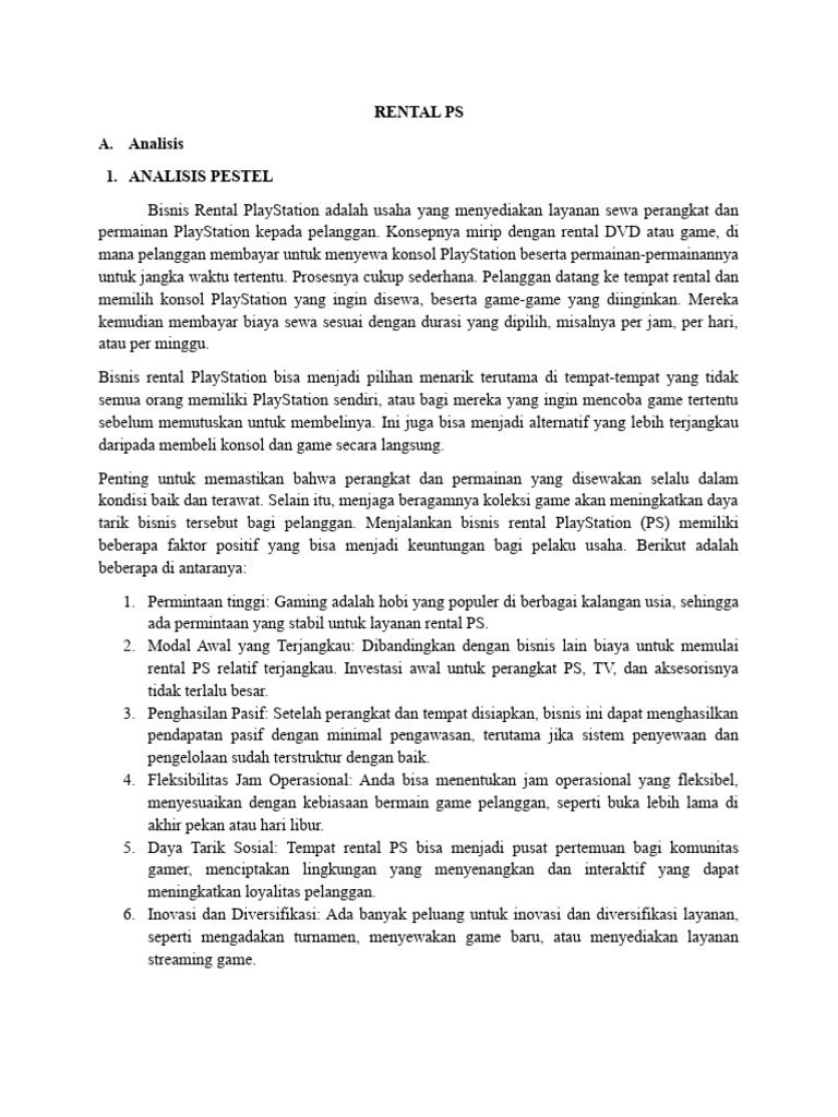 Peluang Usaha Rental PlayStation | PDF