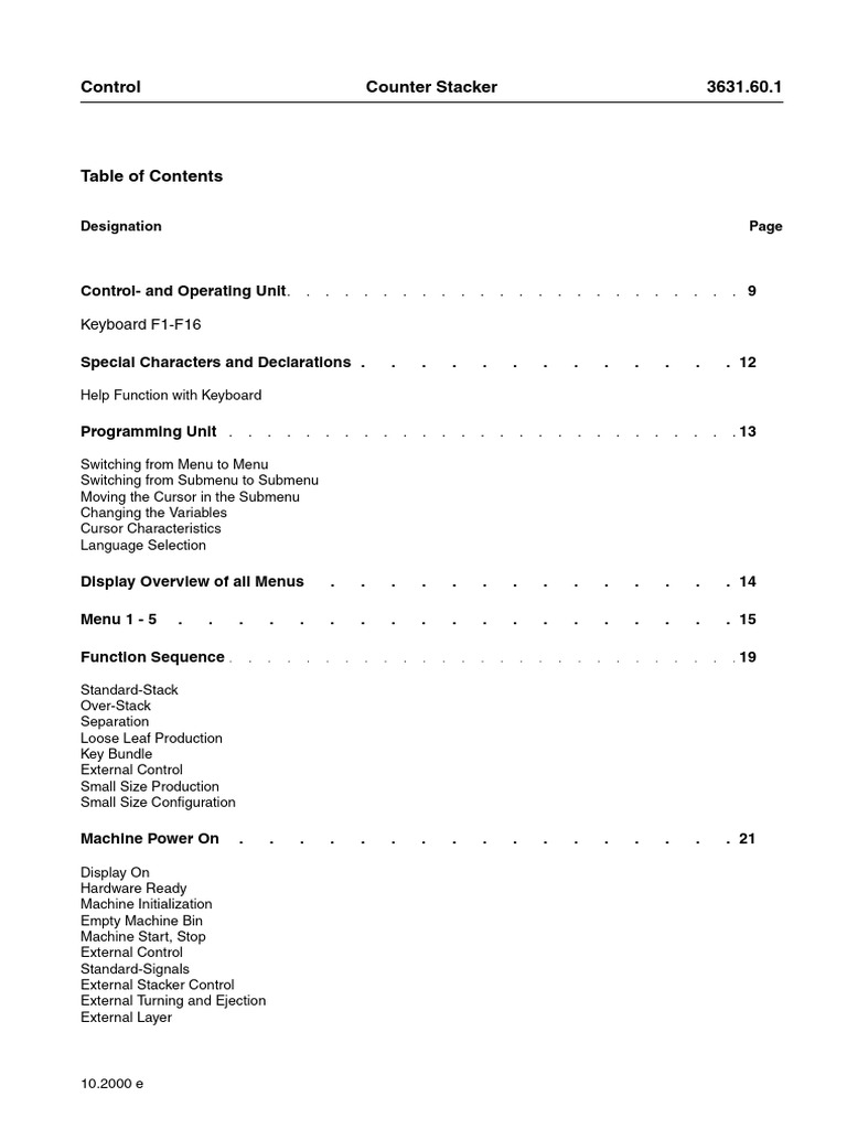 Control Counter Stacker 3631.60.1: Keyboard F1-F16 | PDF | Menu ...