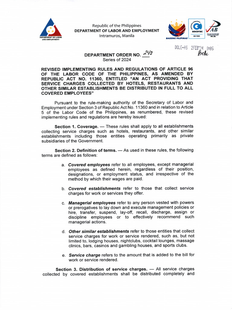 Revised Service Charge Rule | PDF | Employment | Labour Law