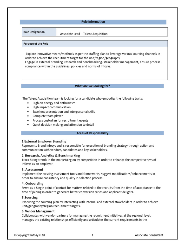 Infosys JD - Talent Acquisition | PDF | Recruitment | Business