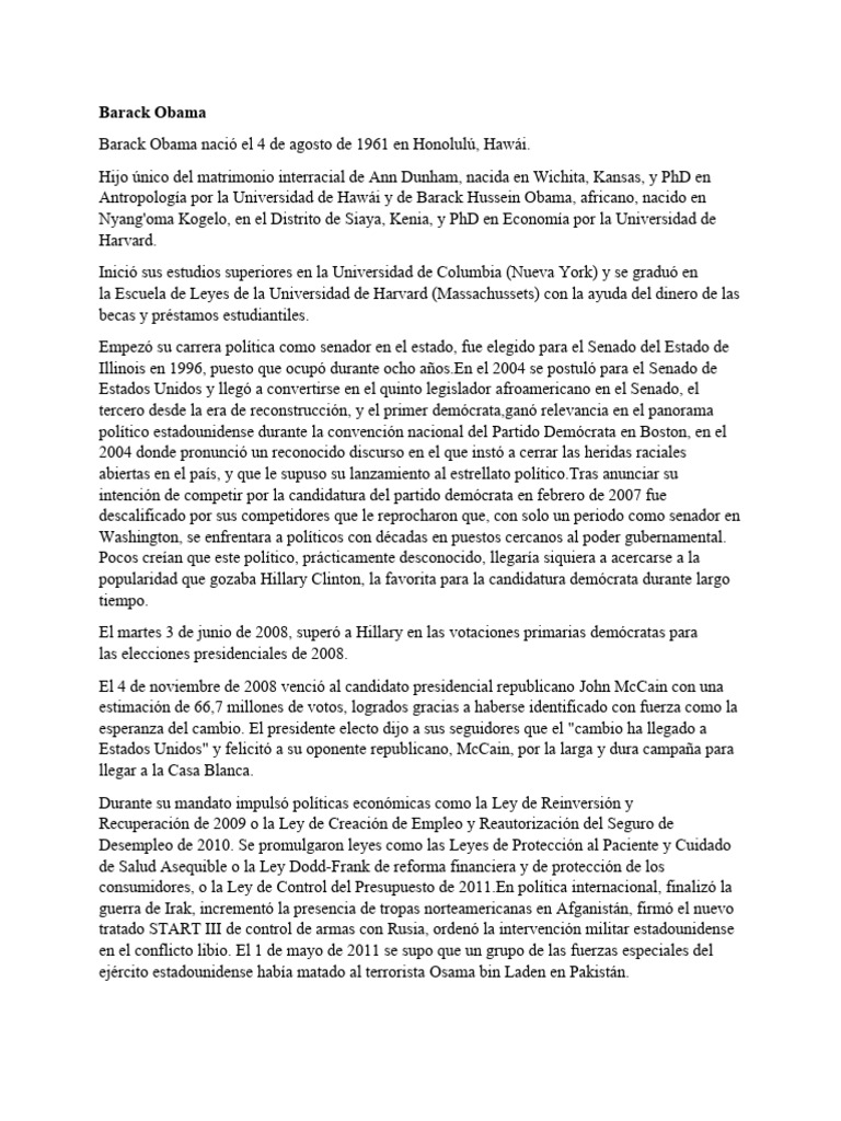 Biografía y legado de Barack Obama | PDF | Barack Obama | Los Estados ...