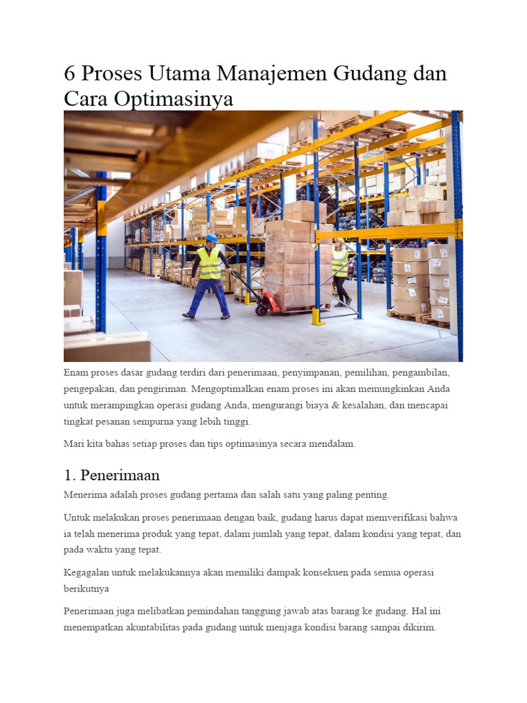 6 Proses Utama Manajemen Gudang Dan Cara Optimasinya | PDF