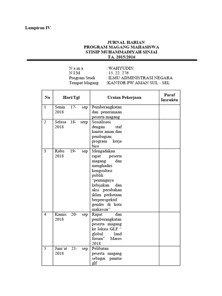 Daftar Kegiatan Harian | PDF