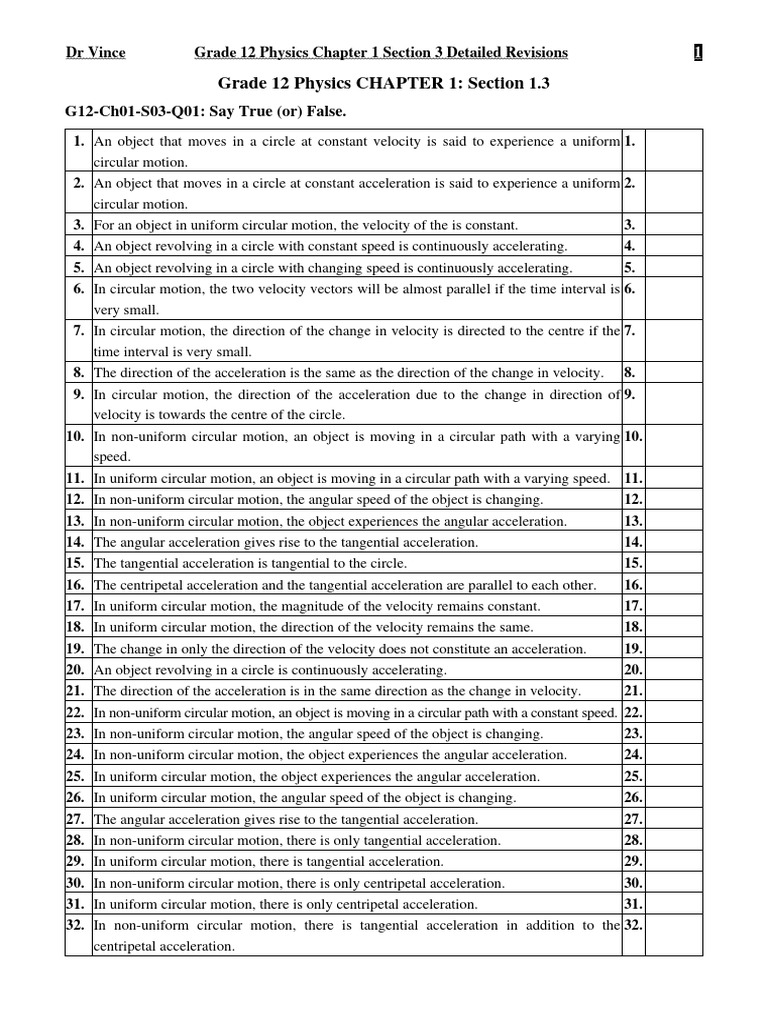 Grade 12 Physics Circular Motion Review | PDF | Acceleration | Velocity