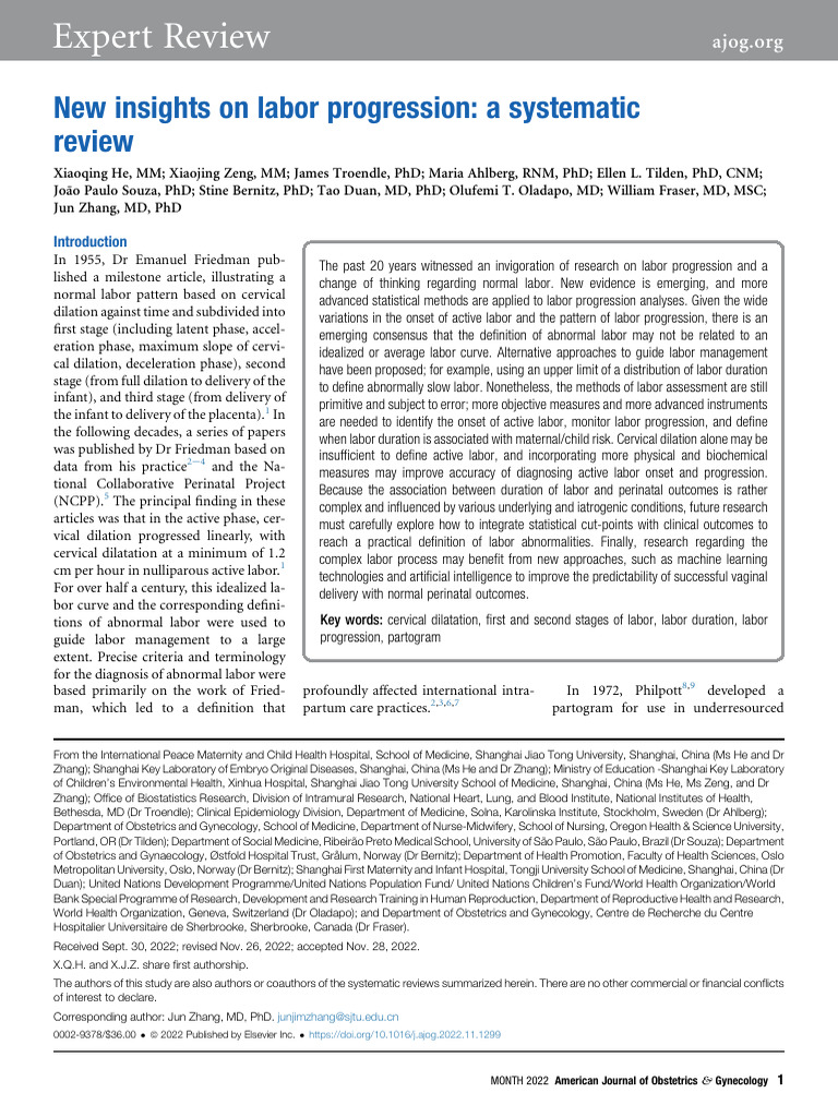 Labor Progression Sys Rev March 2023 | PDF | Childbirth | Systematic Review