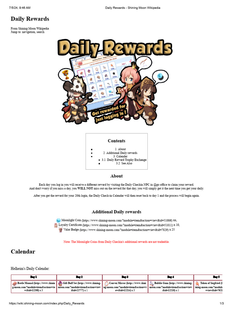 Daily Rewards - Shining Moon Wikipedia | PDF