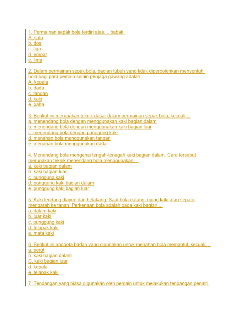 Kumpulan Soal Pjok Kelas X | PDF