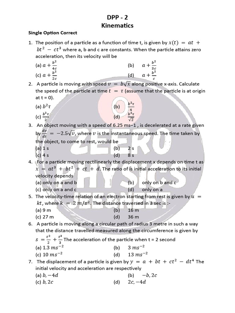 DPP - 2 Kinematics | PDF | Acceleration | Velocity DPP - 2 Kinematics | PDF | Acceleration | Velocity