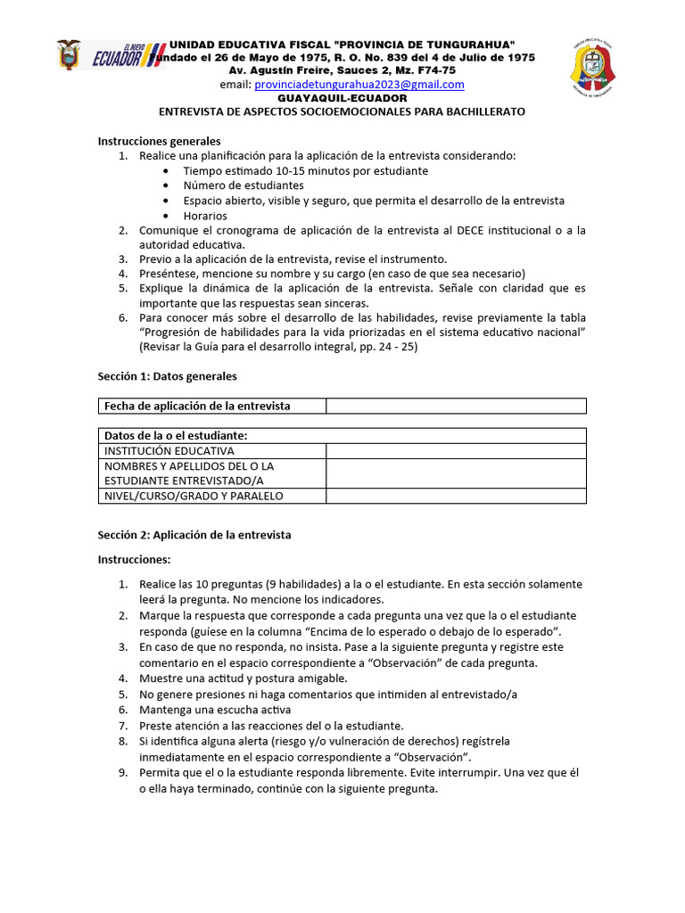 Entrevista de Aspectos Socioemocionales para Bachillerato | PDF | Pensamiento | Cognición