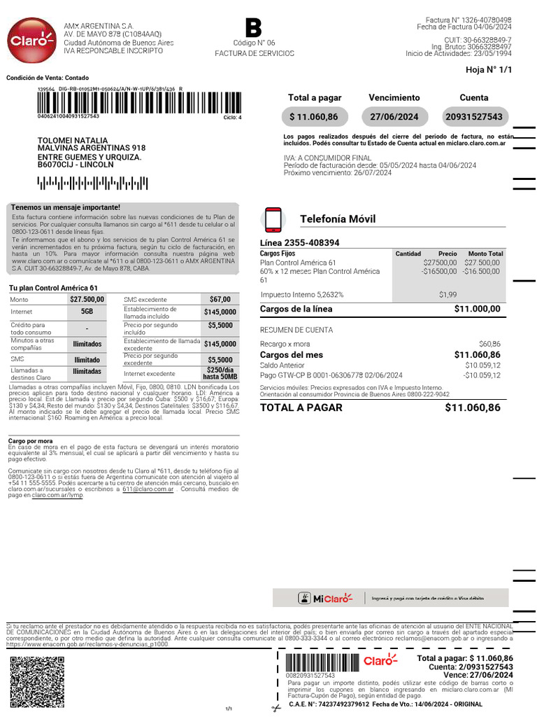 Factura Claro 06 2024 Pdf