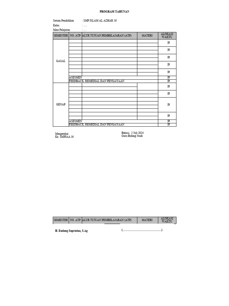 2024-2025 Prota Dan ProSem | PDF