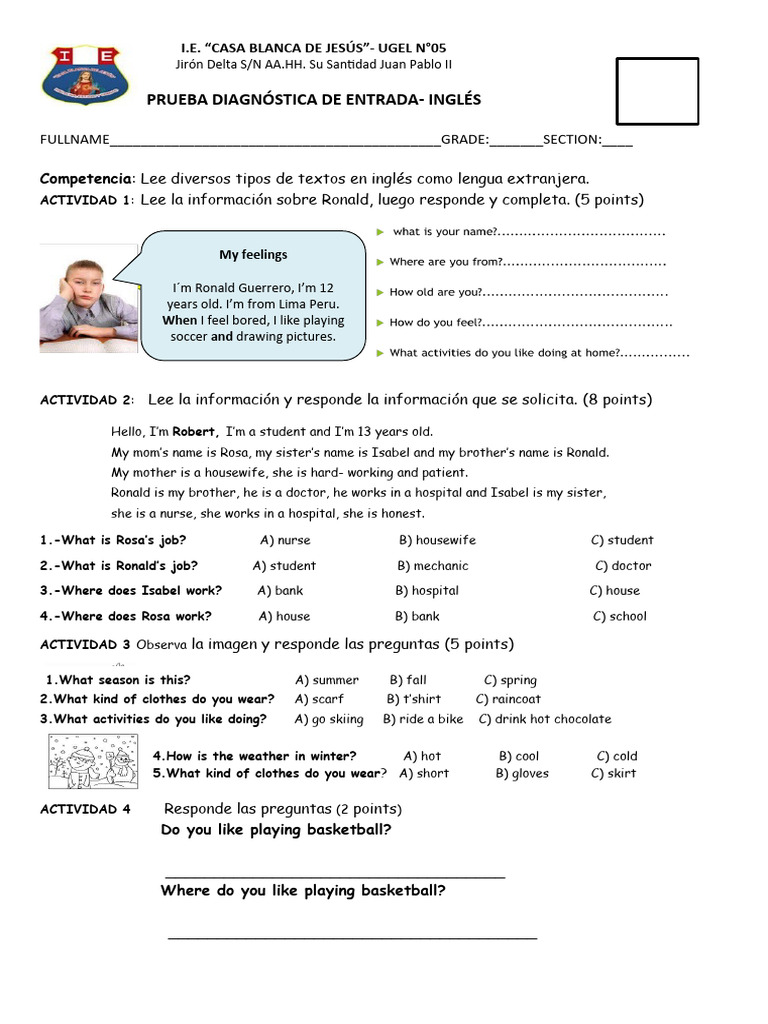 Prueba Diagnóstica 2do | PDF