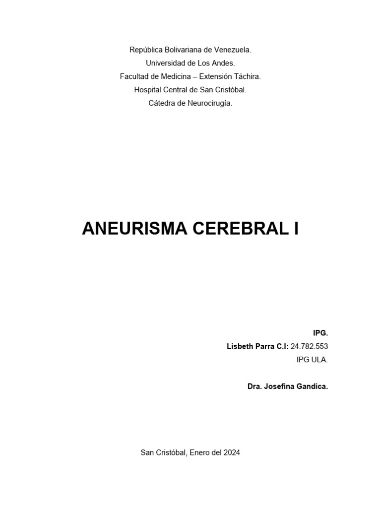Aneurisma Cerebral I. Lisbeth Parra | PDF | Hipertensión | Angiología
