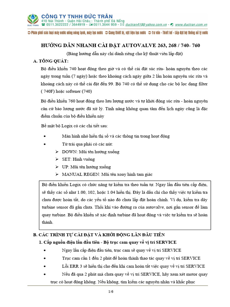 HƯỚNG DẪN CÀI ĐẶT AUTOVALVE 263, 268.740-760 Logix. | PDF