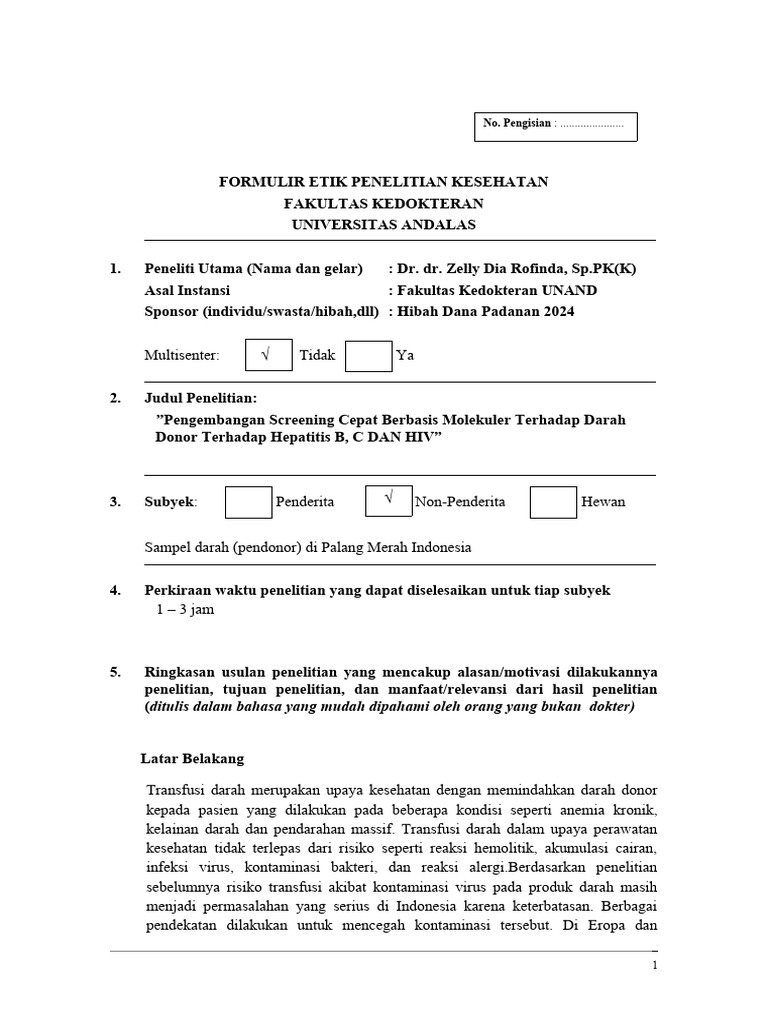 Form 2. Proposal Pengajuan Etik KEP FK Unand | PDF | Pengembangan Diri | Sains & Matematika