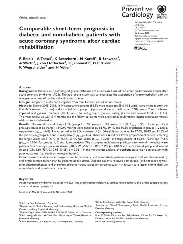 Reibis2011 - Comparable Short-Term Prognosis in Diabetic and Non ...