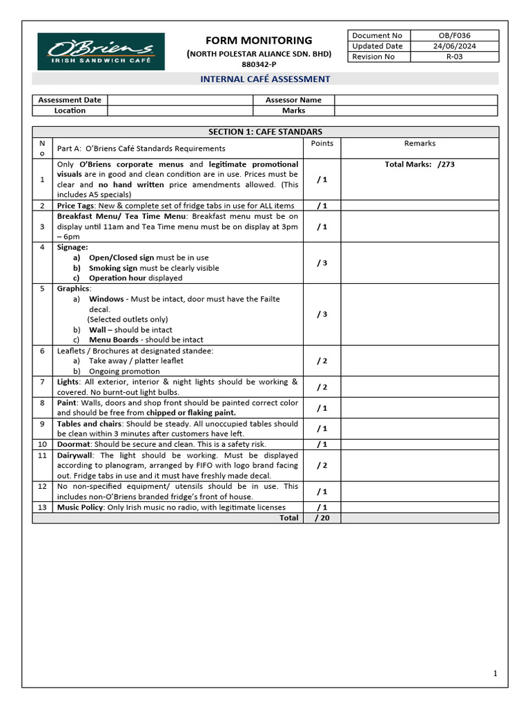 OB02 CAFE QUALITY & STANDARDS ASSESSMENT Rev2 | PDF