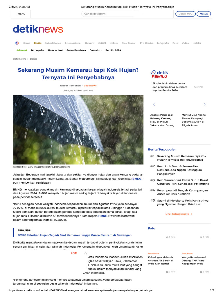 Sekarang Musim Kemarau Tapi Kok Hujan - Ternyata Ini Penyebabnya | PDF