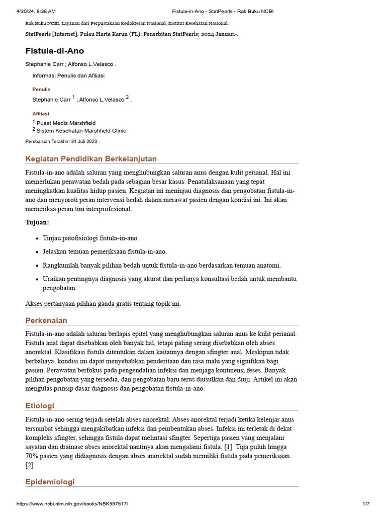 Fistula-in-Ano - StatPearls - Rak Buku NCBI | PDF