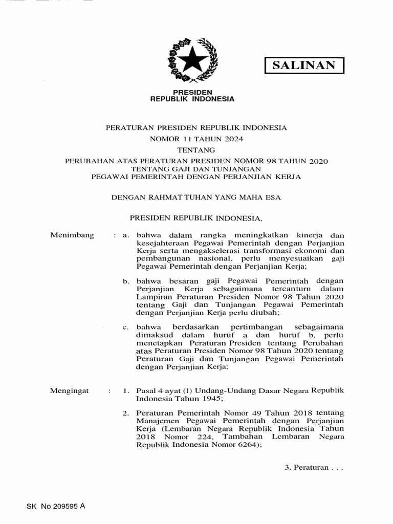 Salinan Perpres Nomor 11 Tahun 2024 | PDF