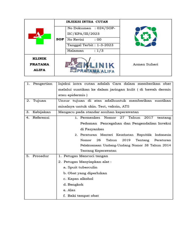 Sop Injeksi Intra Cutan Fix | PDF | Kesehatan Holistik