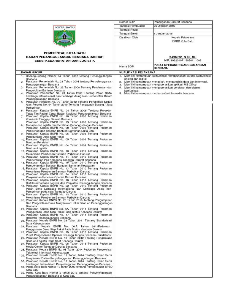 SOP Penanganan Darurat Bencana | PDF