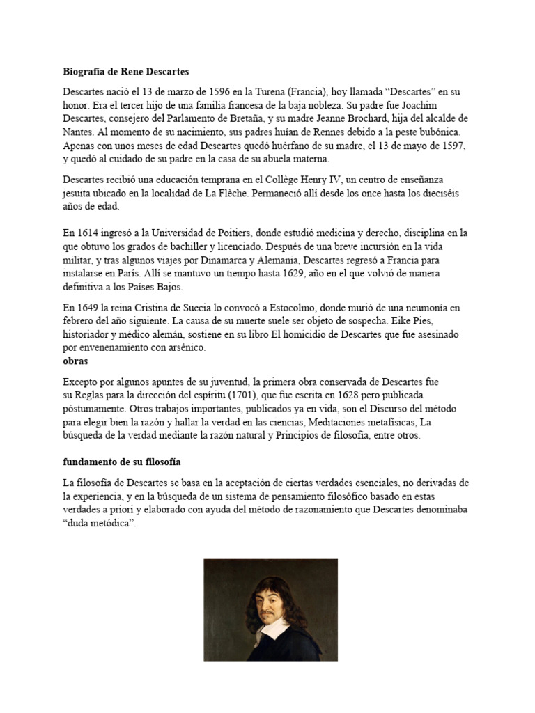 Biografía de Rene Descartes | PDF