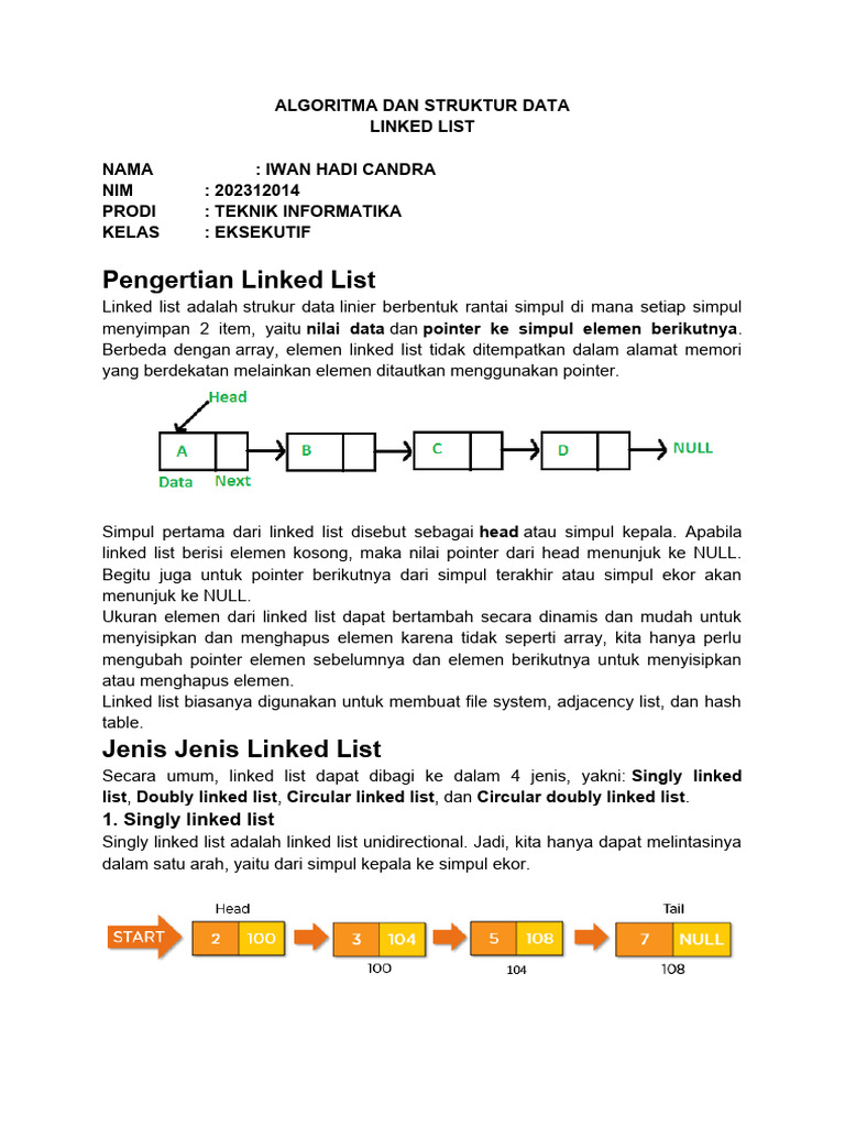 Tugas Linked List Algoritma Dan Struktur Data | PDF