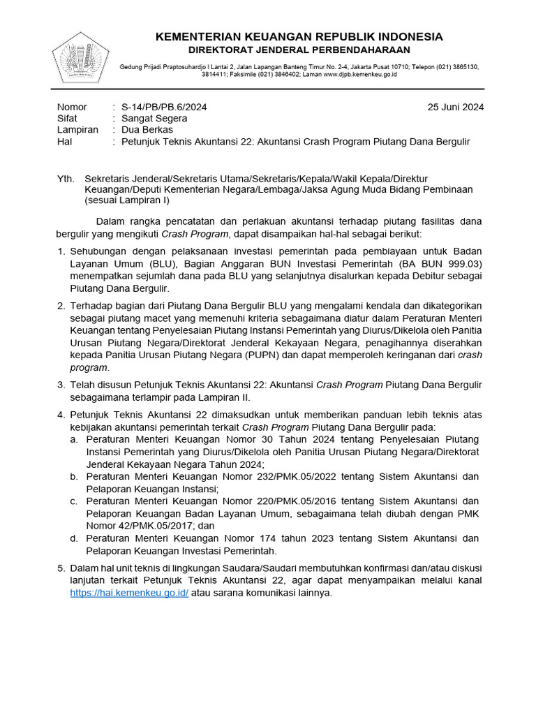 S-14 2024 PTA 22 Crash Program Piutang Dana Bergulir | PDF