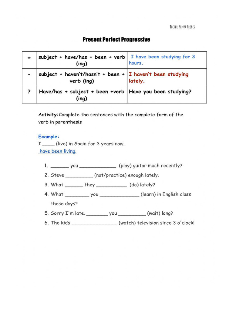 Present Perfect Continous Pdf 4207