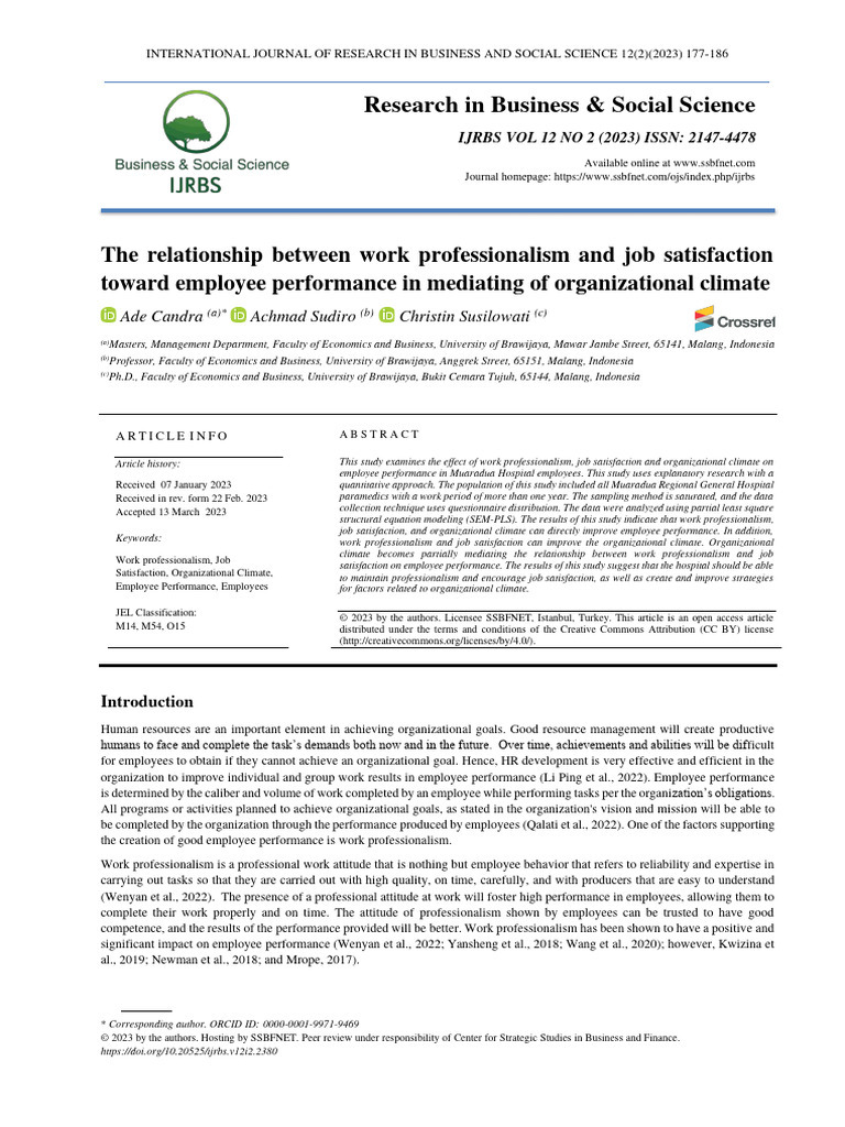 The Relationship Between Work Professionalism and Job Satisfaction ... The Relationship Between Work Professionalism and Job Satisfaction ...