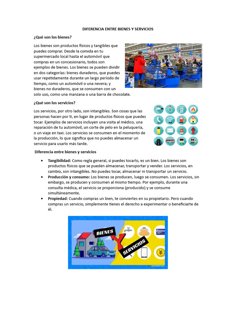 DIFERENCIA ENTRE BIENES Y SERVICIOS | PDF