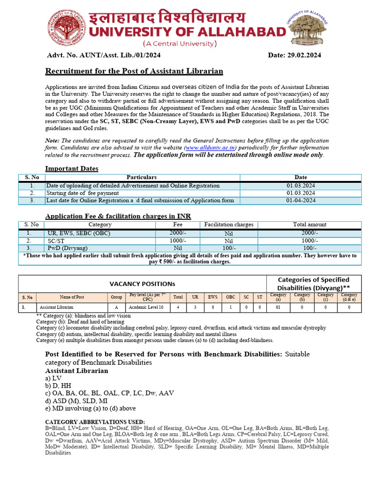 Assistant Librarian Job Notice | PDF | Recruitment