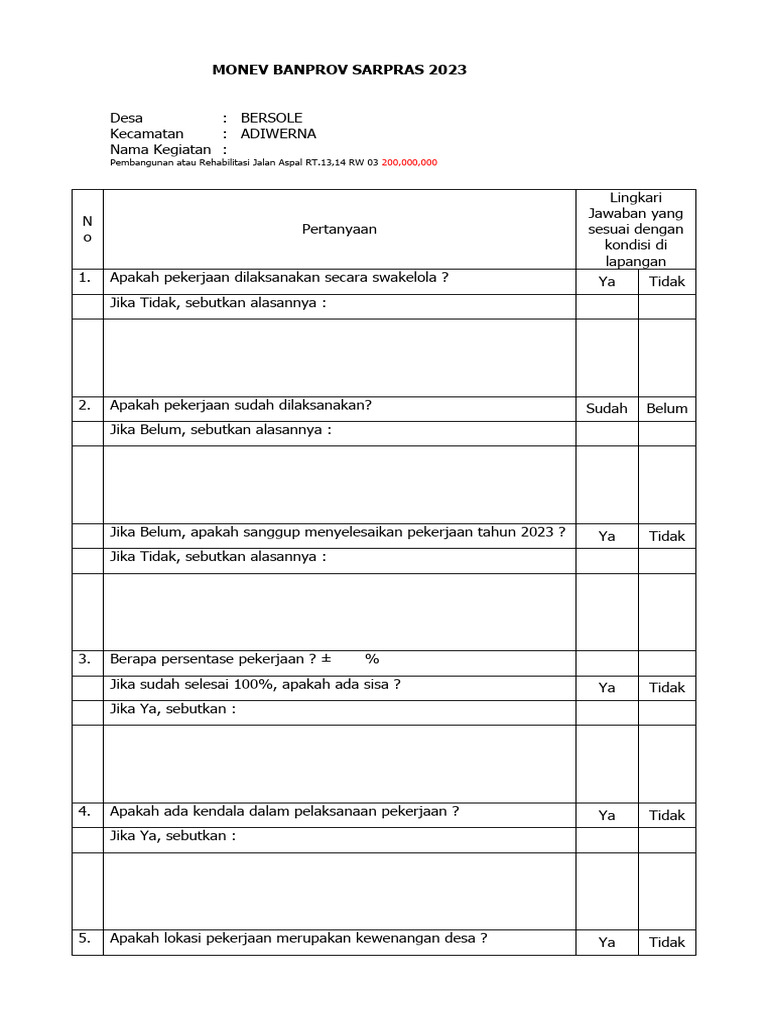 Instrumen Monev Banprov | PDF