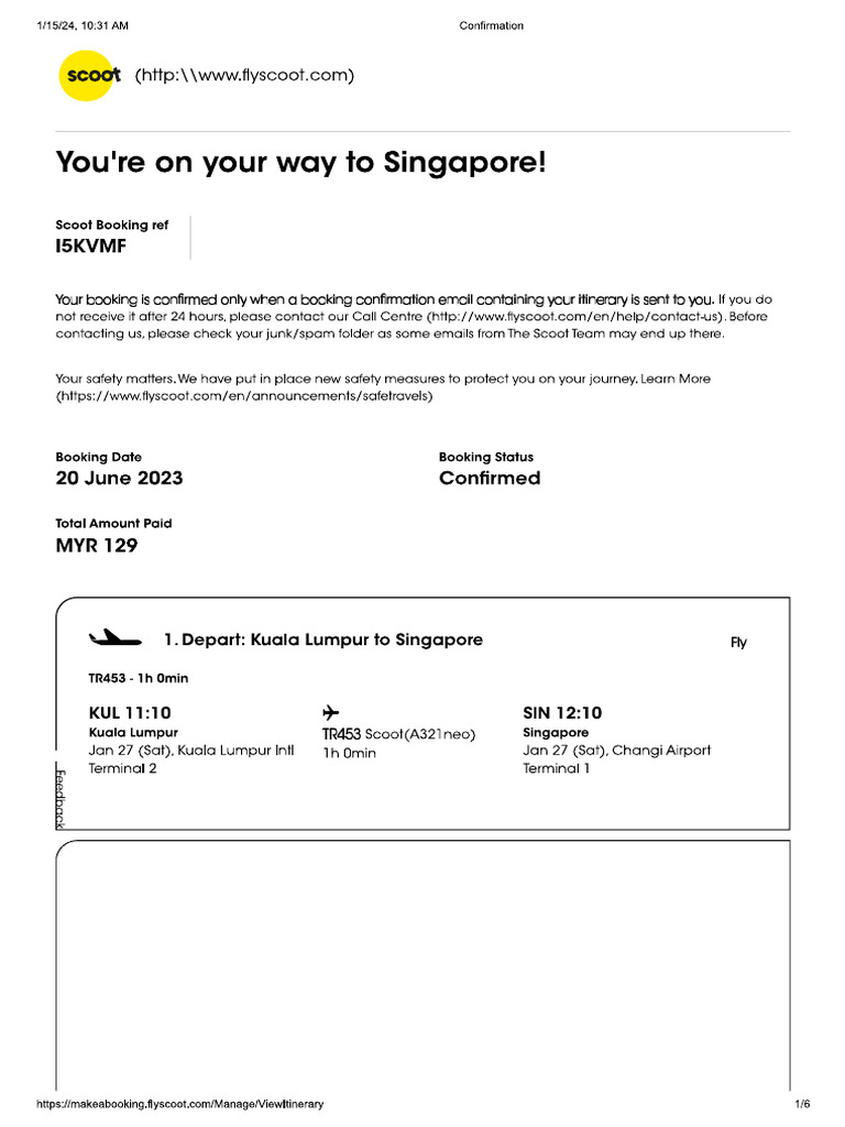Flight E-Ticket - KUL To SIN | PDF